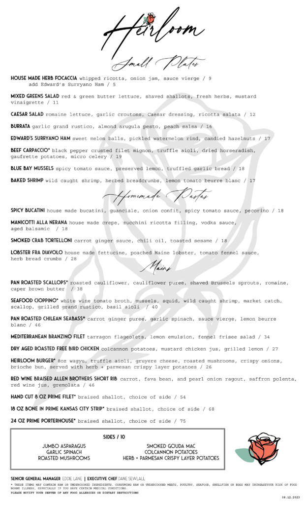 Food Menu - Heirloom