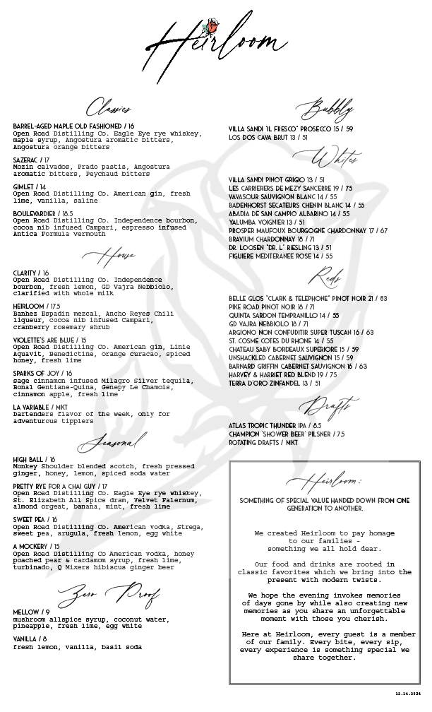 Drink Menu - Heirloom