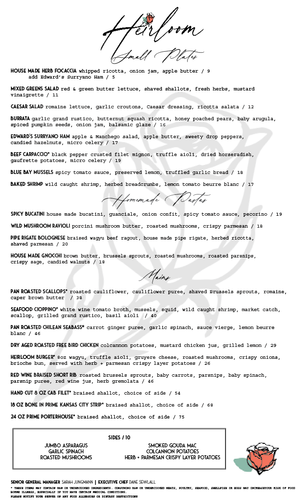 Food Menu - Heirloom