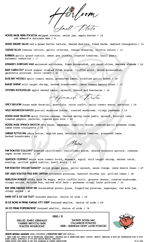 Food Menu - Heirloom