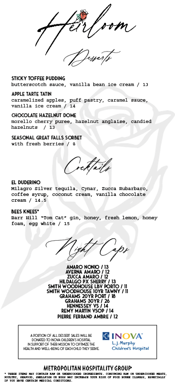 Food Menu - Heirloom